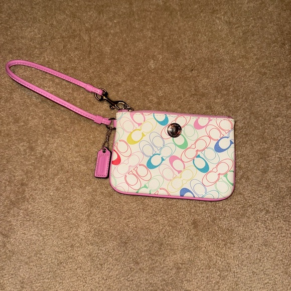 Coach | Bags | Coach Pastel Signature Wristlet With Pink Strap | Poshmark